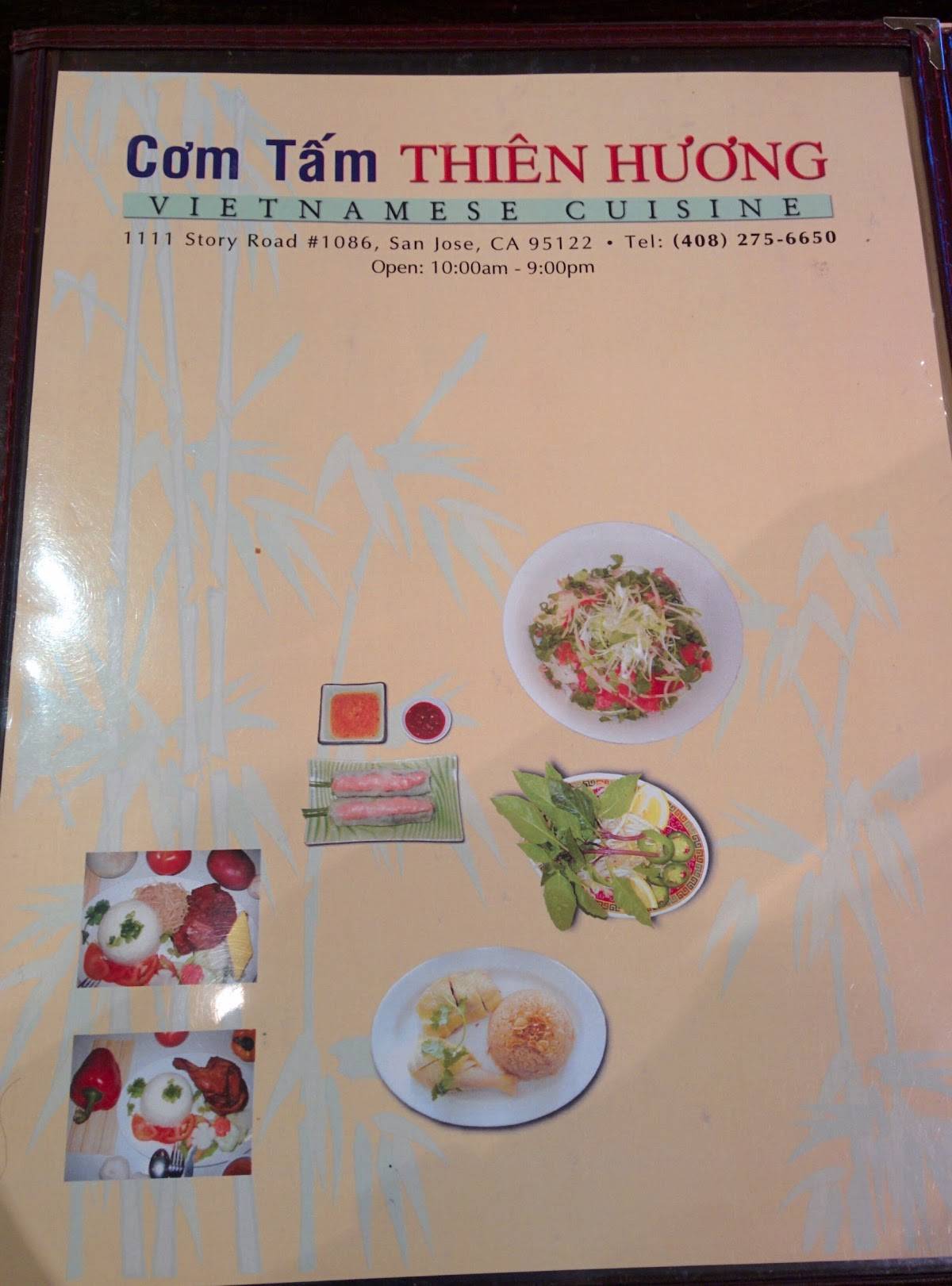 Menu at Cơm Tấm Thiên Hương restaurant, San Jose, Story Rd #1086