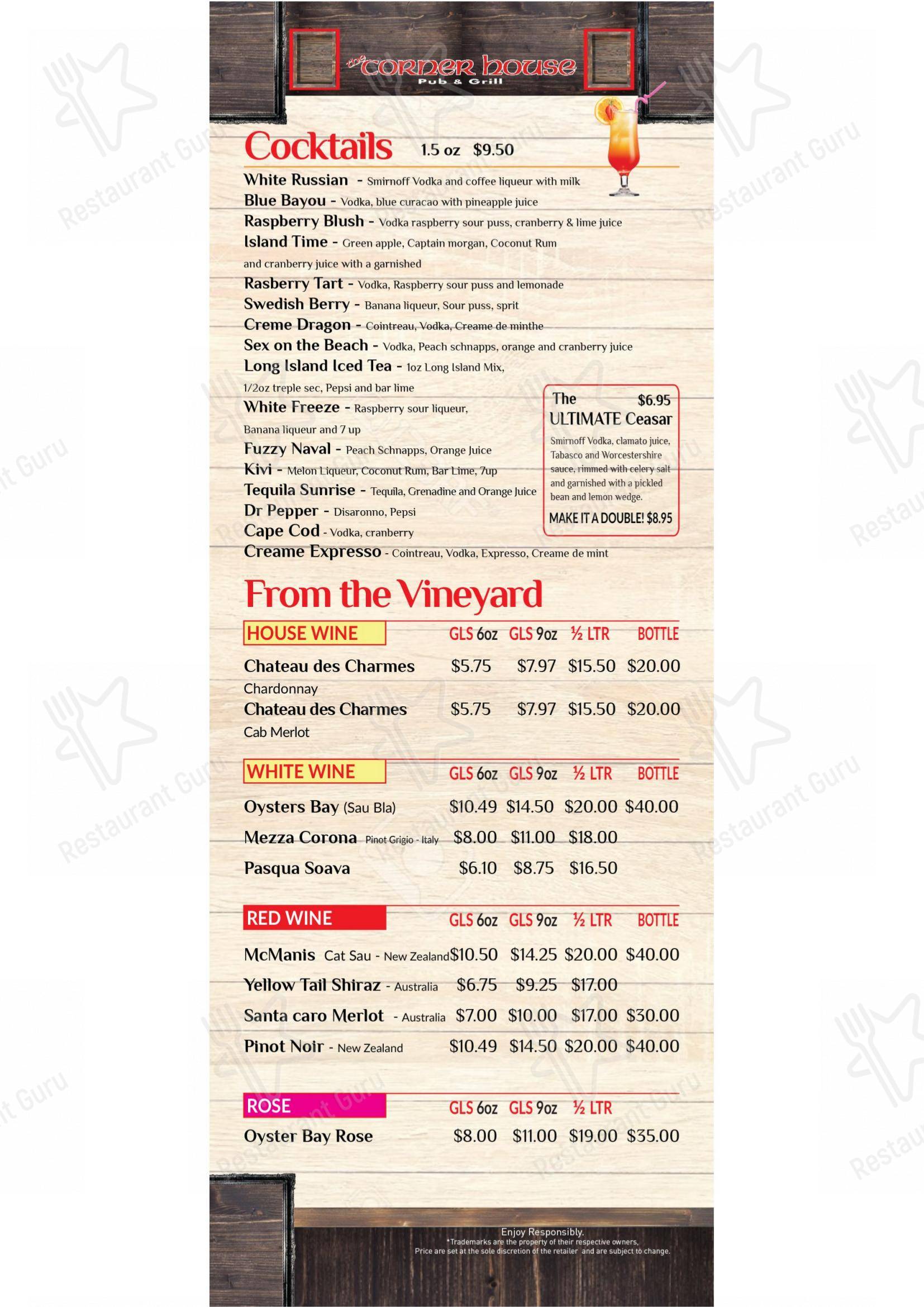 Menu at Corner House Pub and Grill, Uxbridge