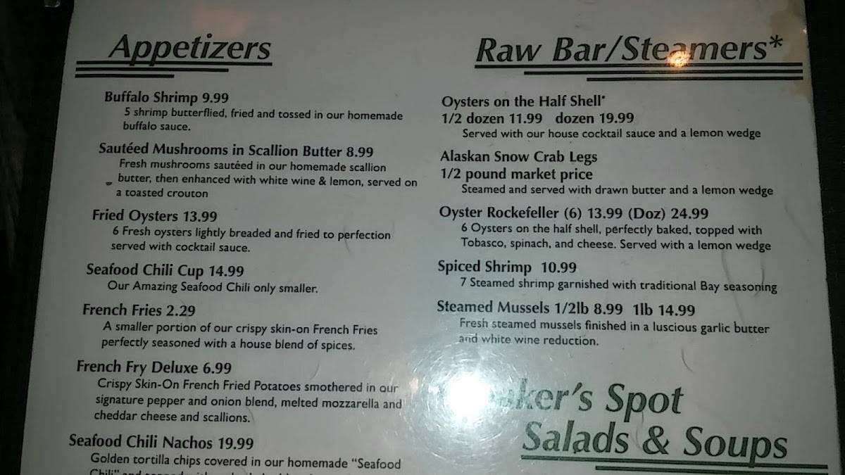 Menu at Croaker's Spot Richmond restaurant, Richmond, Hull St