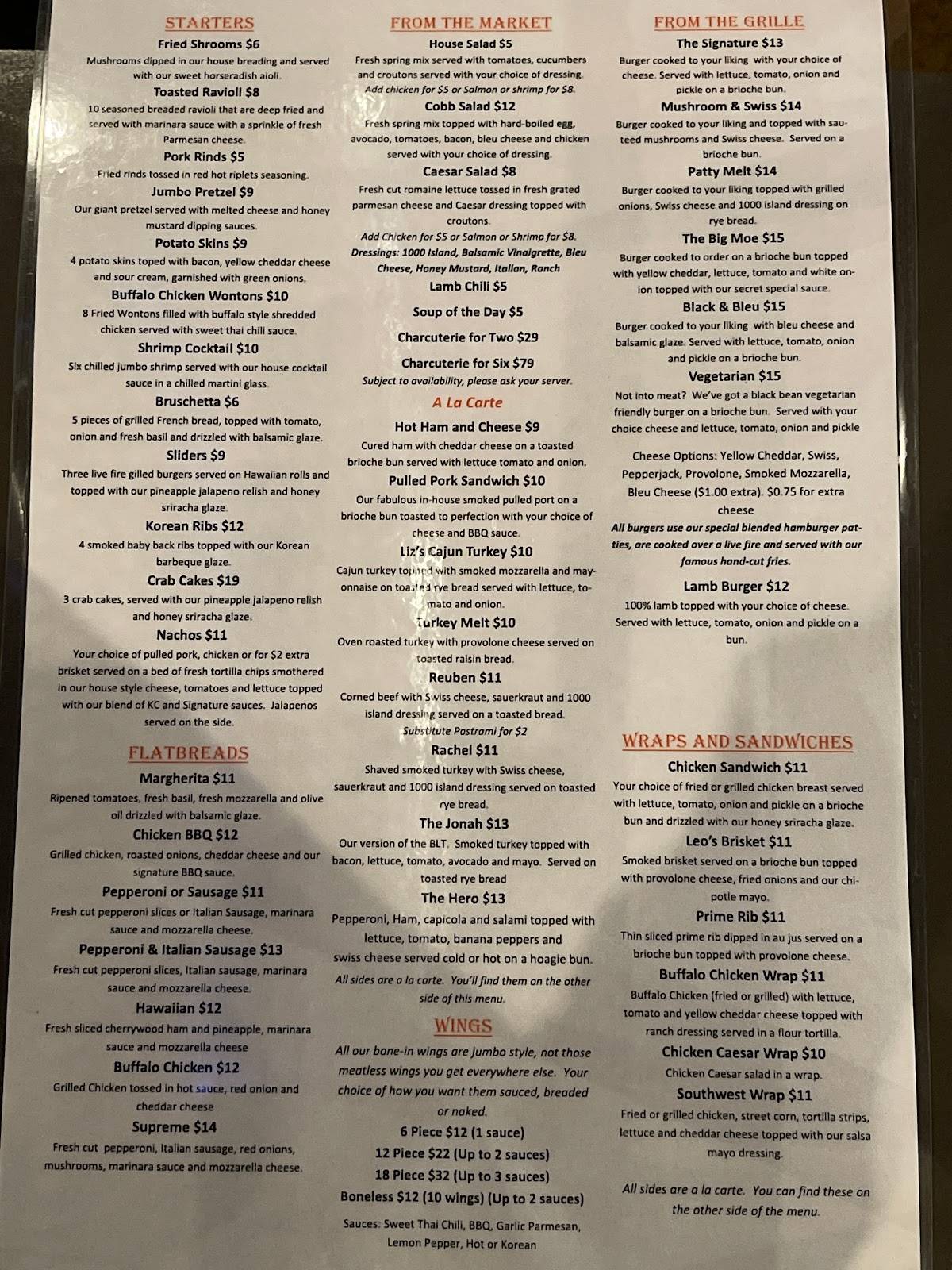 Menu at Cured and Cultured restaurant, Belleville