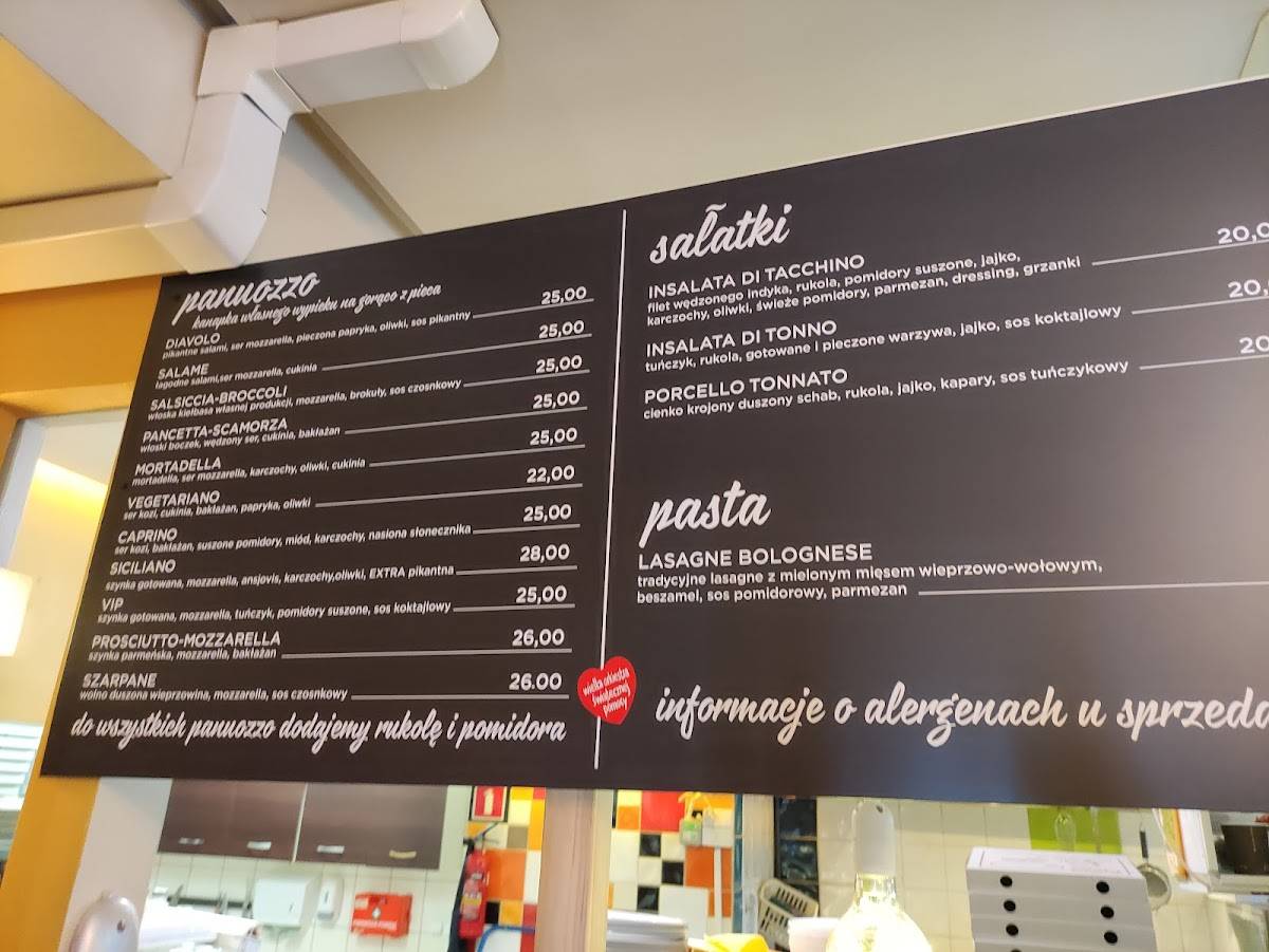 Menu at Del Favero restaurant, Kielce