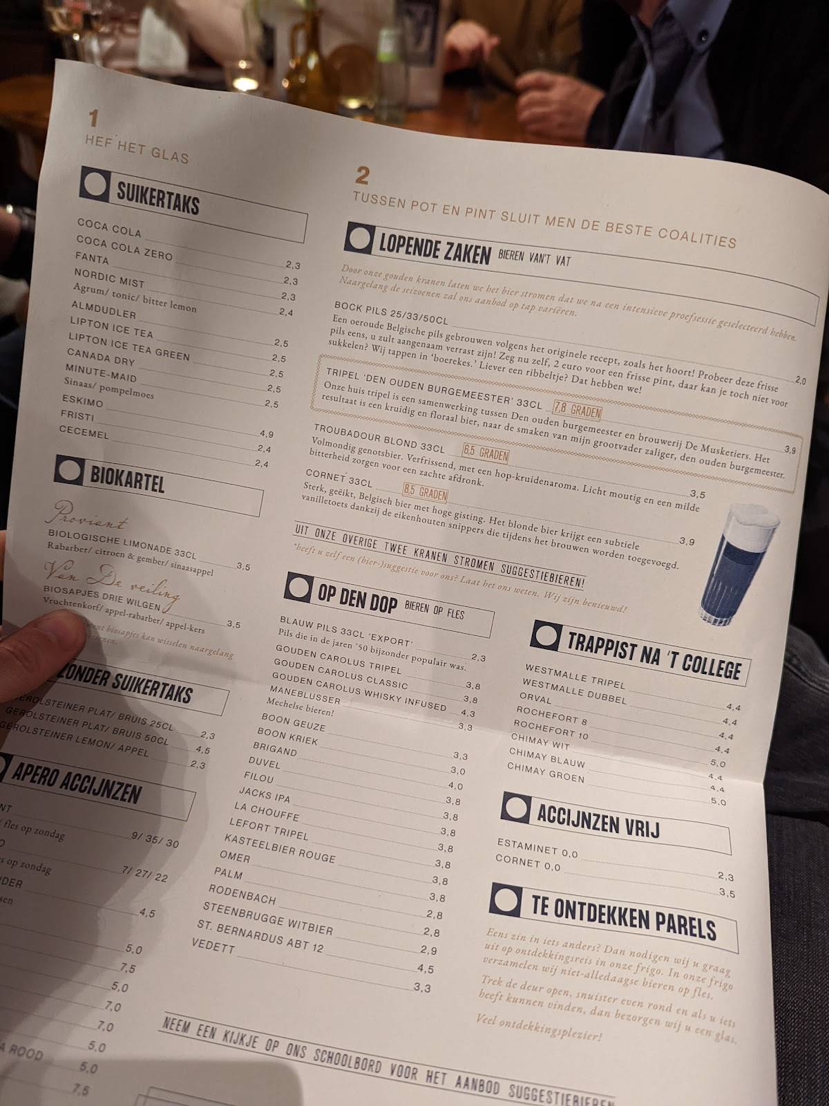 Menu at Den ouden Burgemeester, Sint-Katelijne-Waver