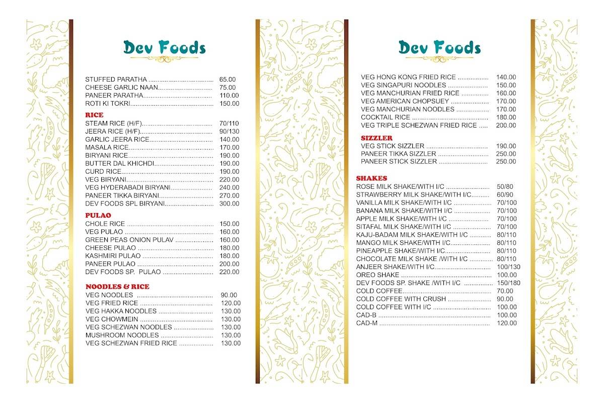 Menu at Dev Foods, Pusad
