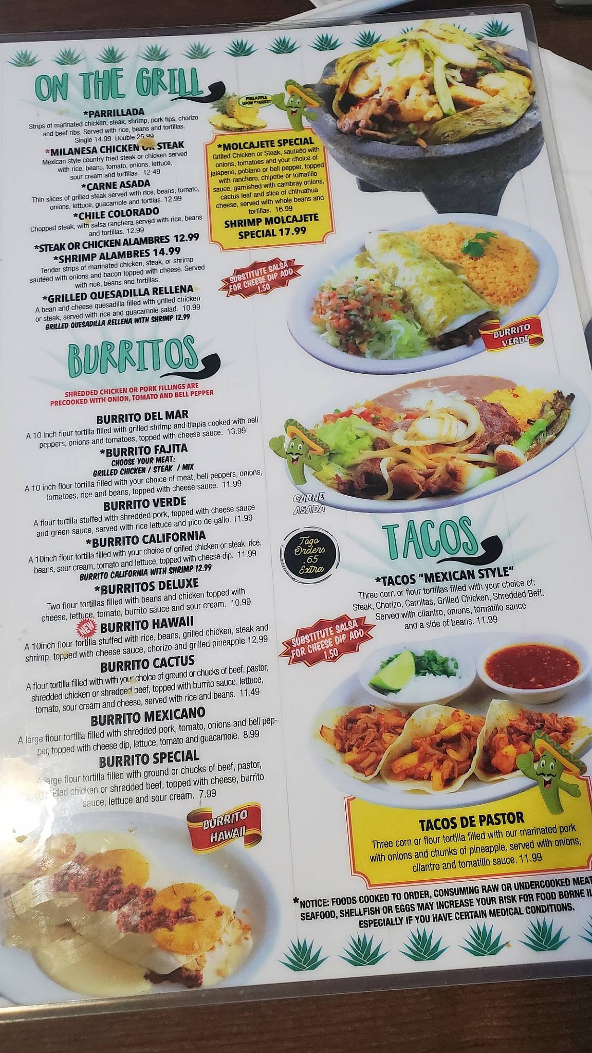 Menu at El Cactus Mexican Grille restaurant, Fort Oglethorpe