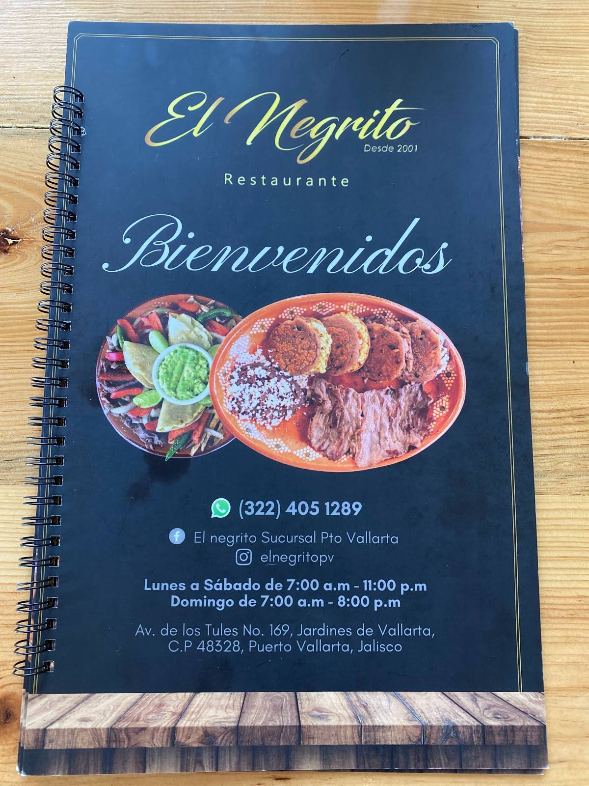 Carta de El negrito restaurant, Puerto Vallarta