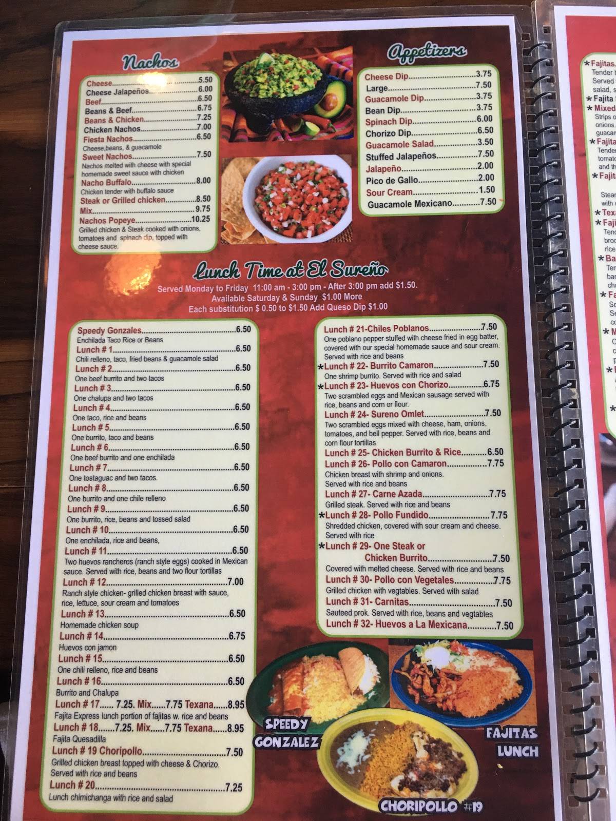 Menu at El Sureno Mexican Restaurant, Powdersville, SC-153