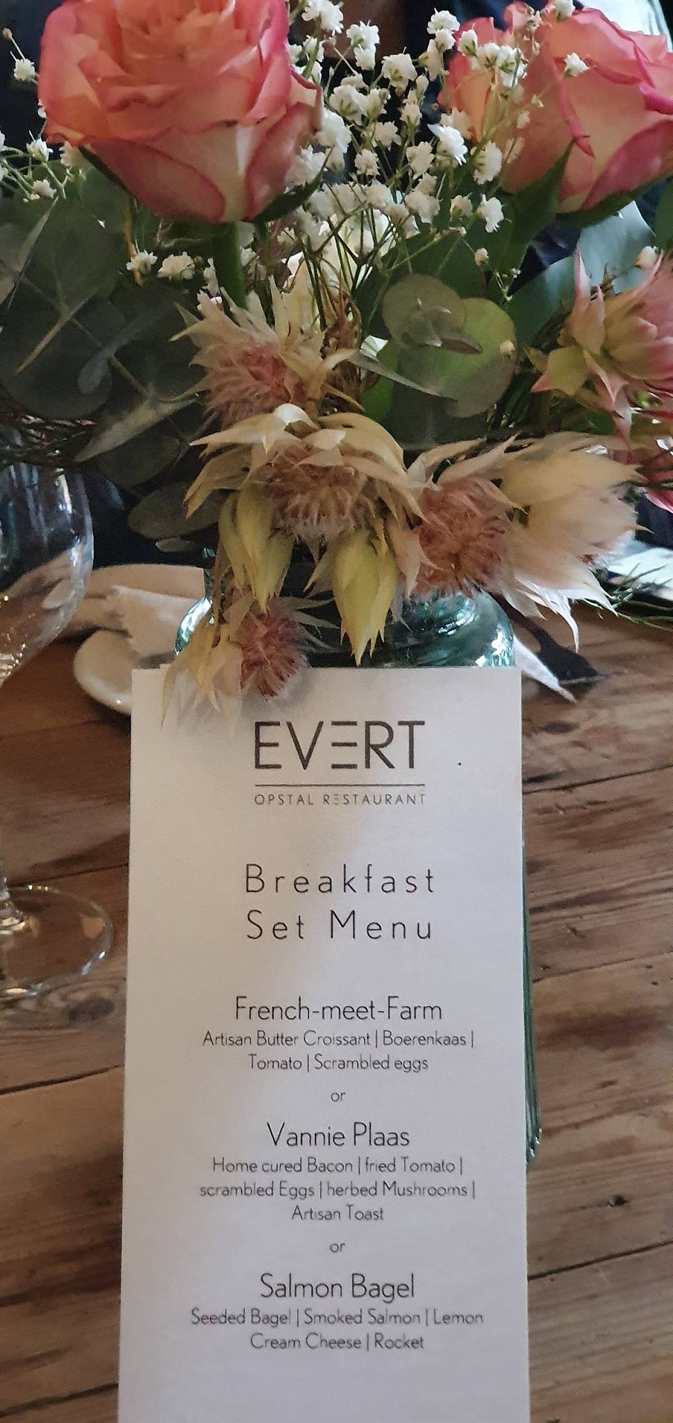Menu at Evert Opstal Restaurant, Cape Town