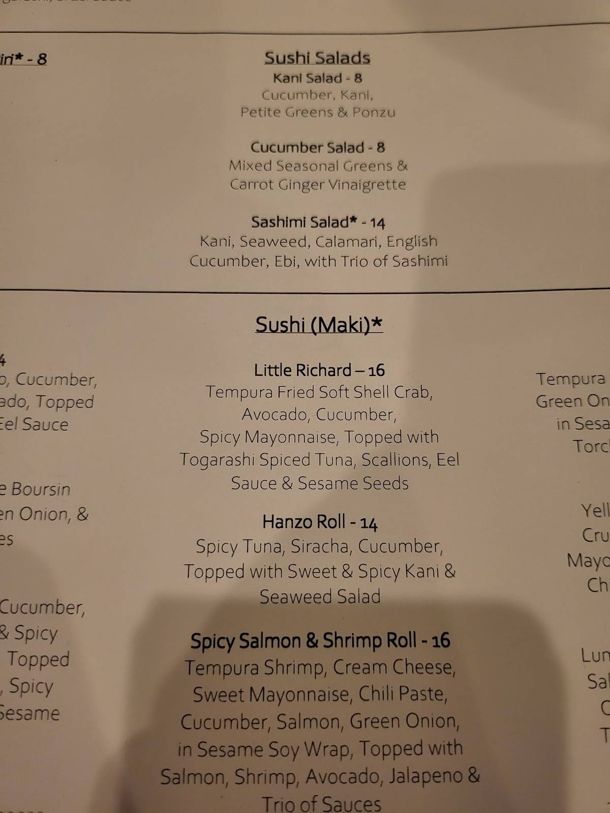 Menu at Firefly restaurant, Panama City Beach