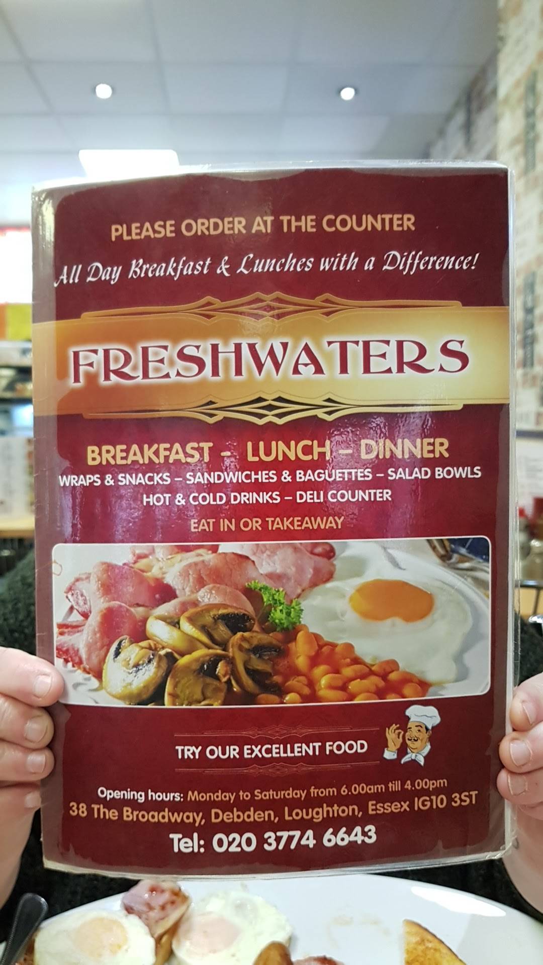 Menu at Freshwaters restaurant, Loughton