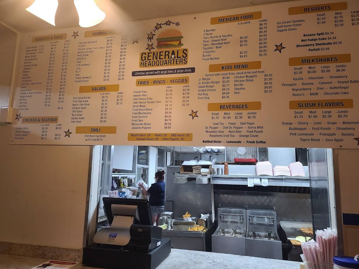 Menu at Generals Headquarters restaurant, Shafter