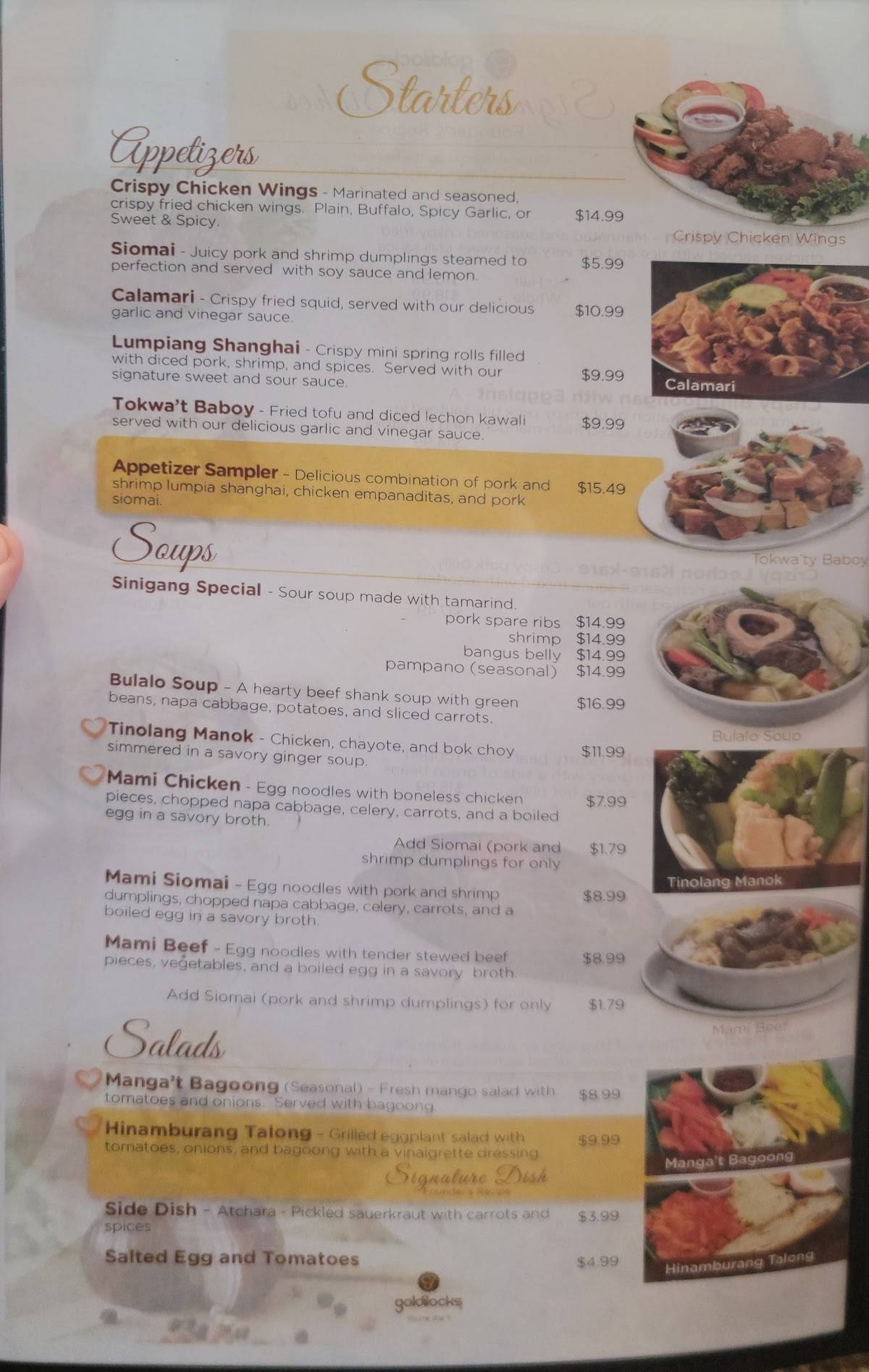 Menu at Goldilocks Bakeshop and Restaurant, Cerritos