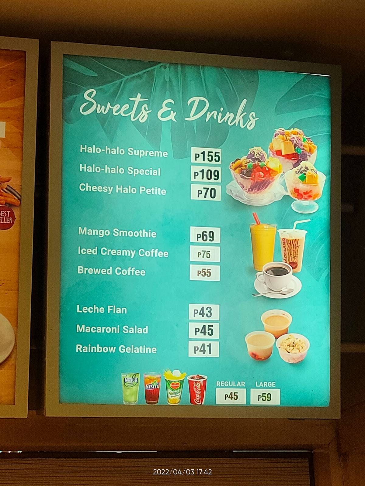 Menu at Graceland restaurant, Tabaco City, 9P4H+VX4