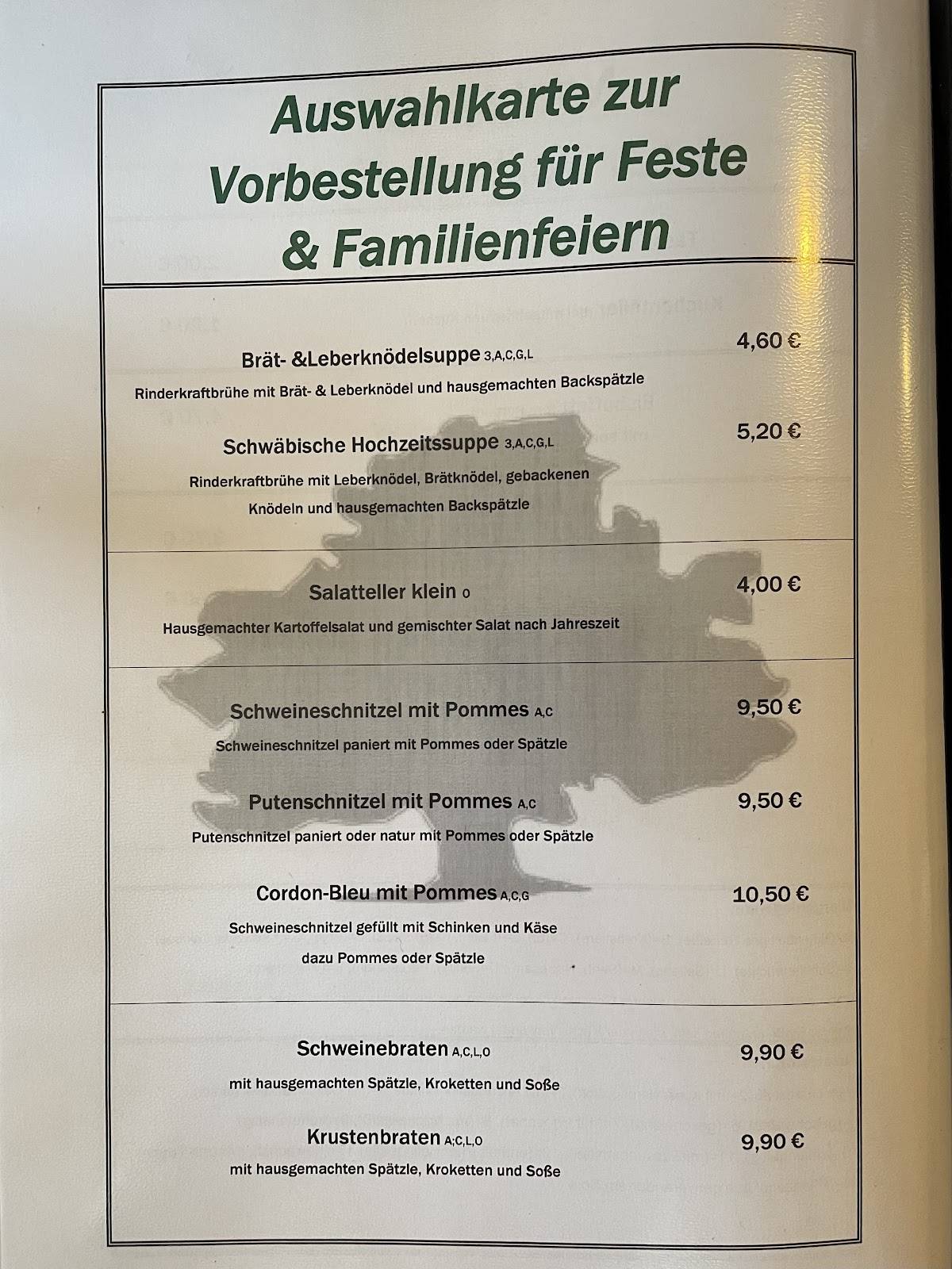 Speisekarte von Grüner Baum restaurant, Buch