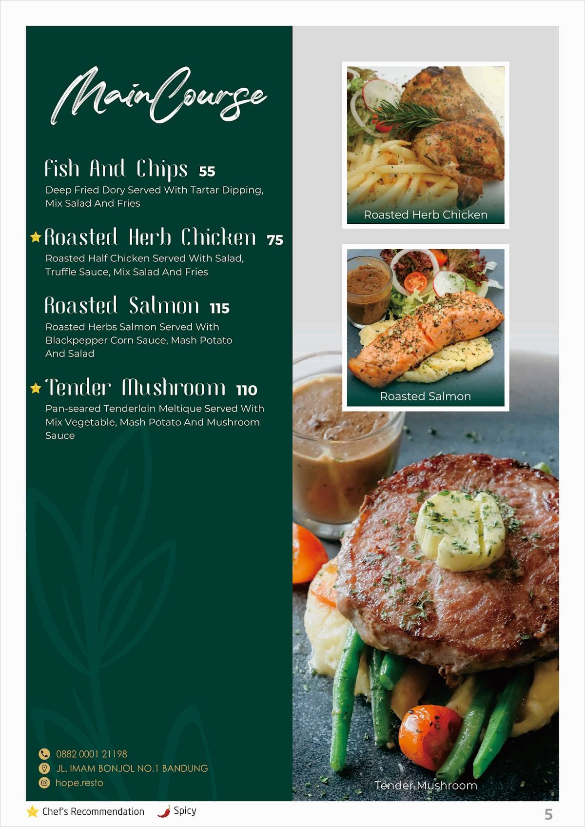 Menu at HOPE Resto restaurant, Bandung