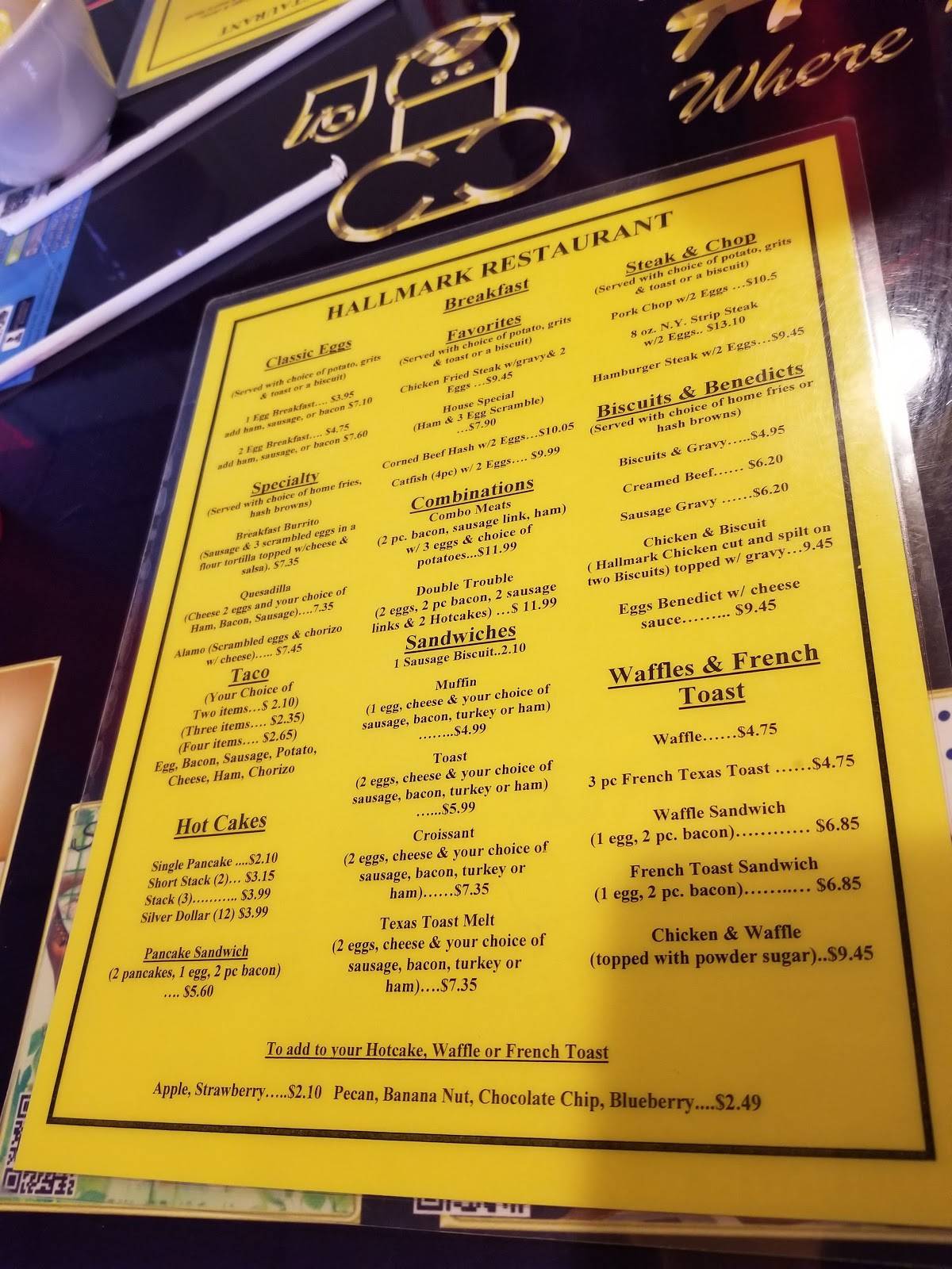 Menu at Hallmark Restaurant, Killeen