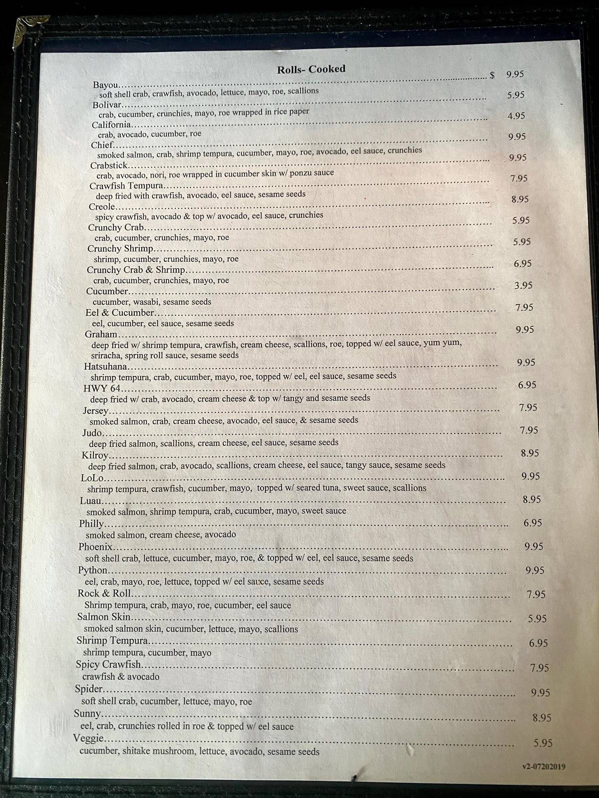 Menu at Hatsuhana Express restaurant, Bolivar