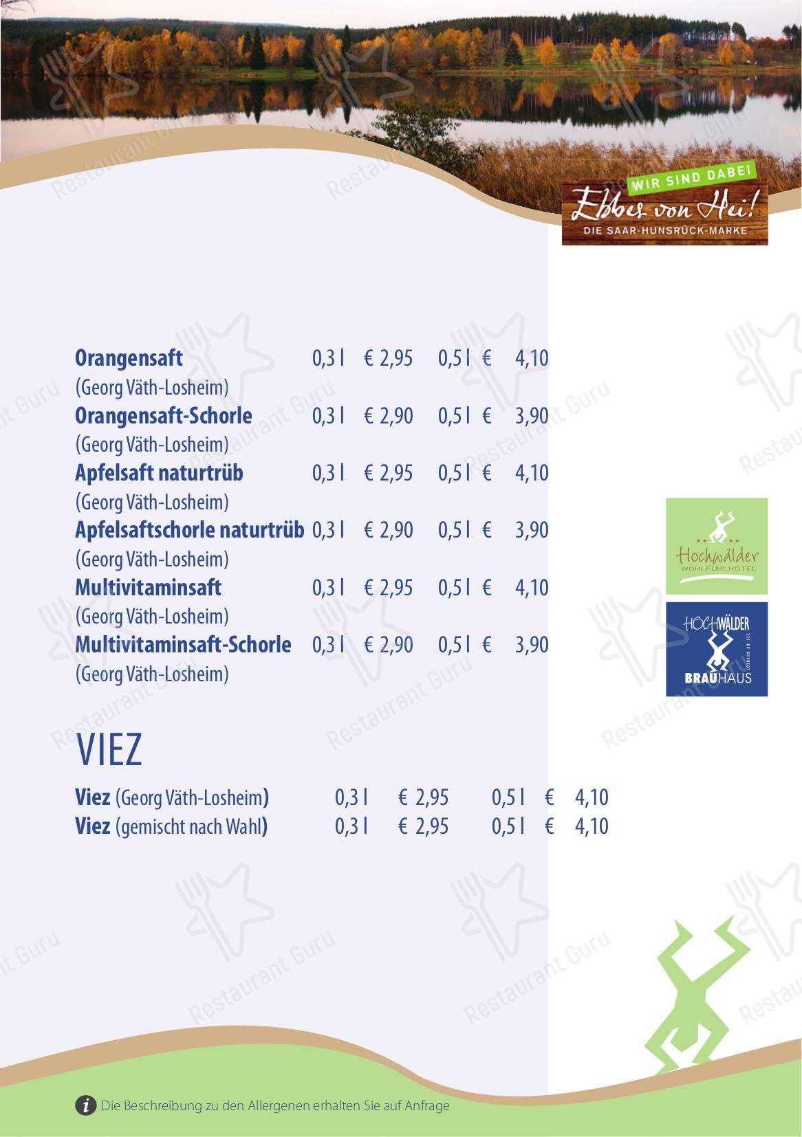 Speisekarte von Hochwälder Brauhaus restaurant, Losheim am See