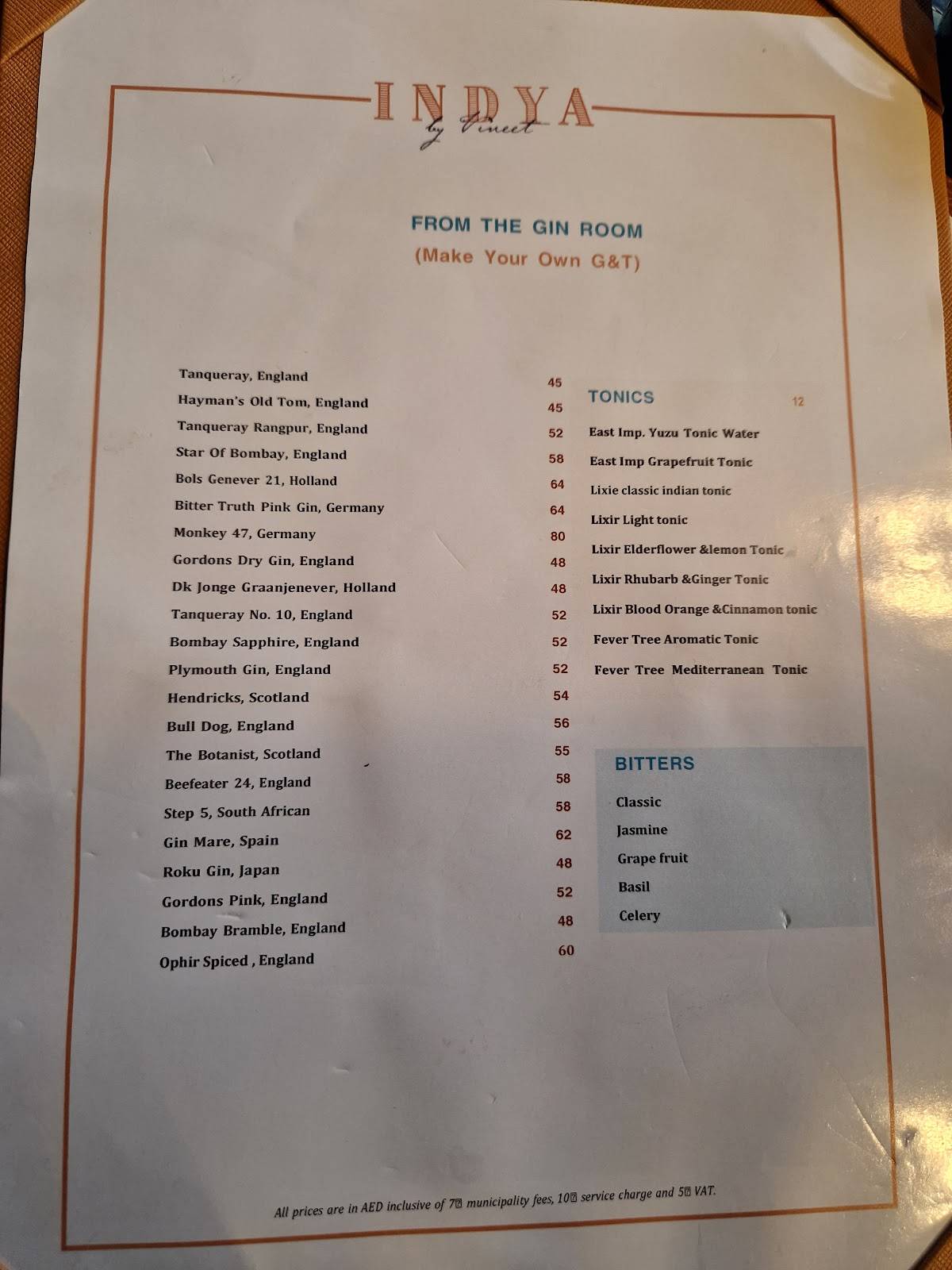 Menu at Indya by Vineet restaurant, Dubai
