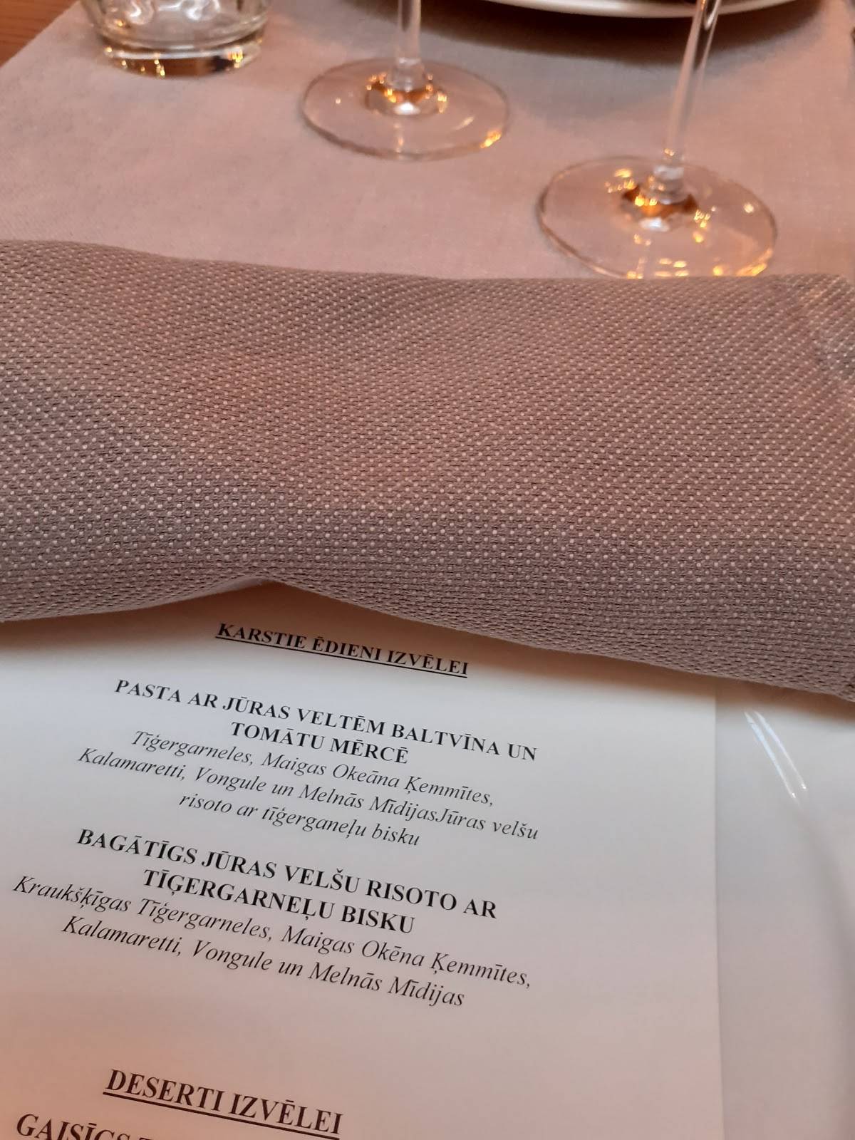 Menu at Italissimo restaurant, Riga