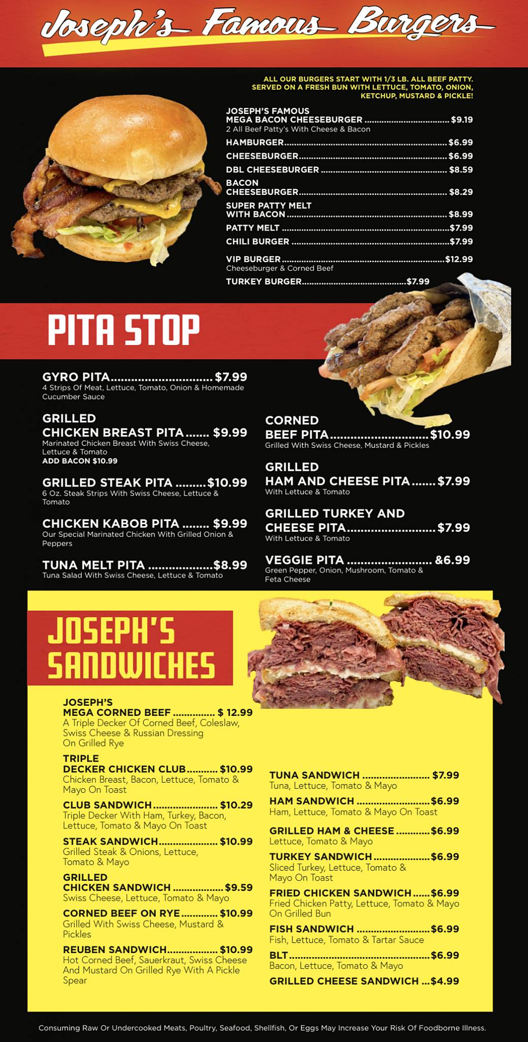 Menu at Joseph's Coney Island restaurant, Detroit