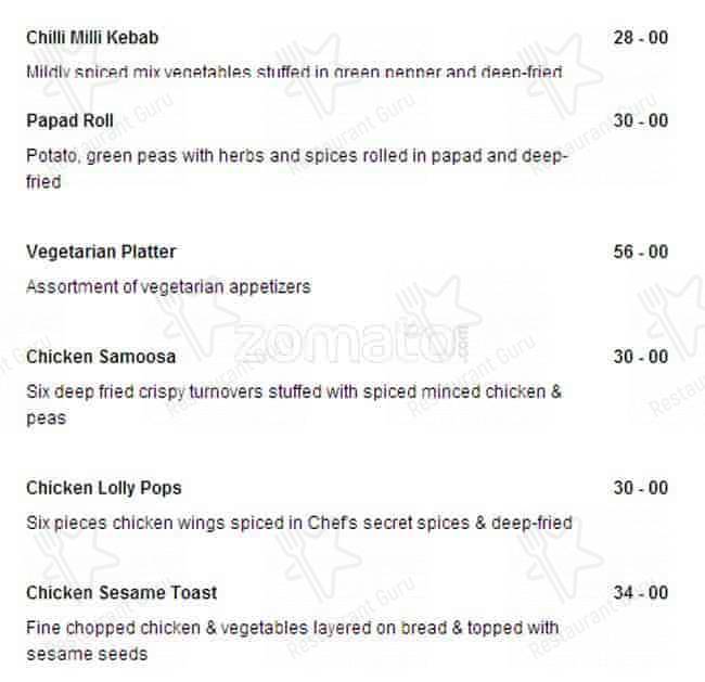 Menu at Kashmir Restaurant, Durban, 178 Florida Rd