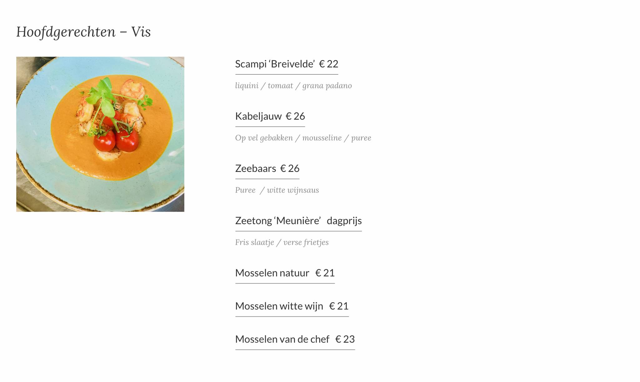Menu at Restaurant Kasteel Breivelde, Zottegem
