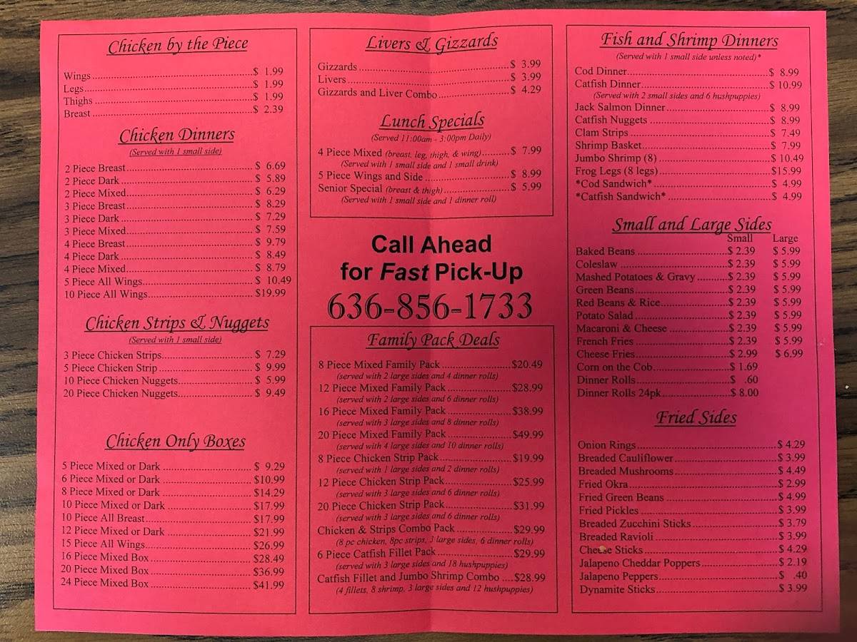 Menu at King Edwards Fried Chicken fast food, Saint Charles
