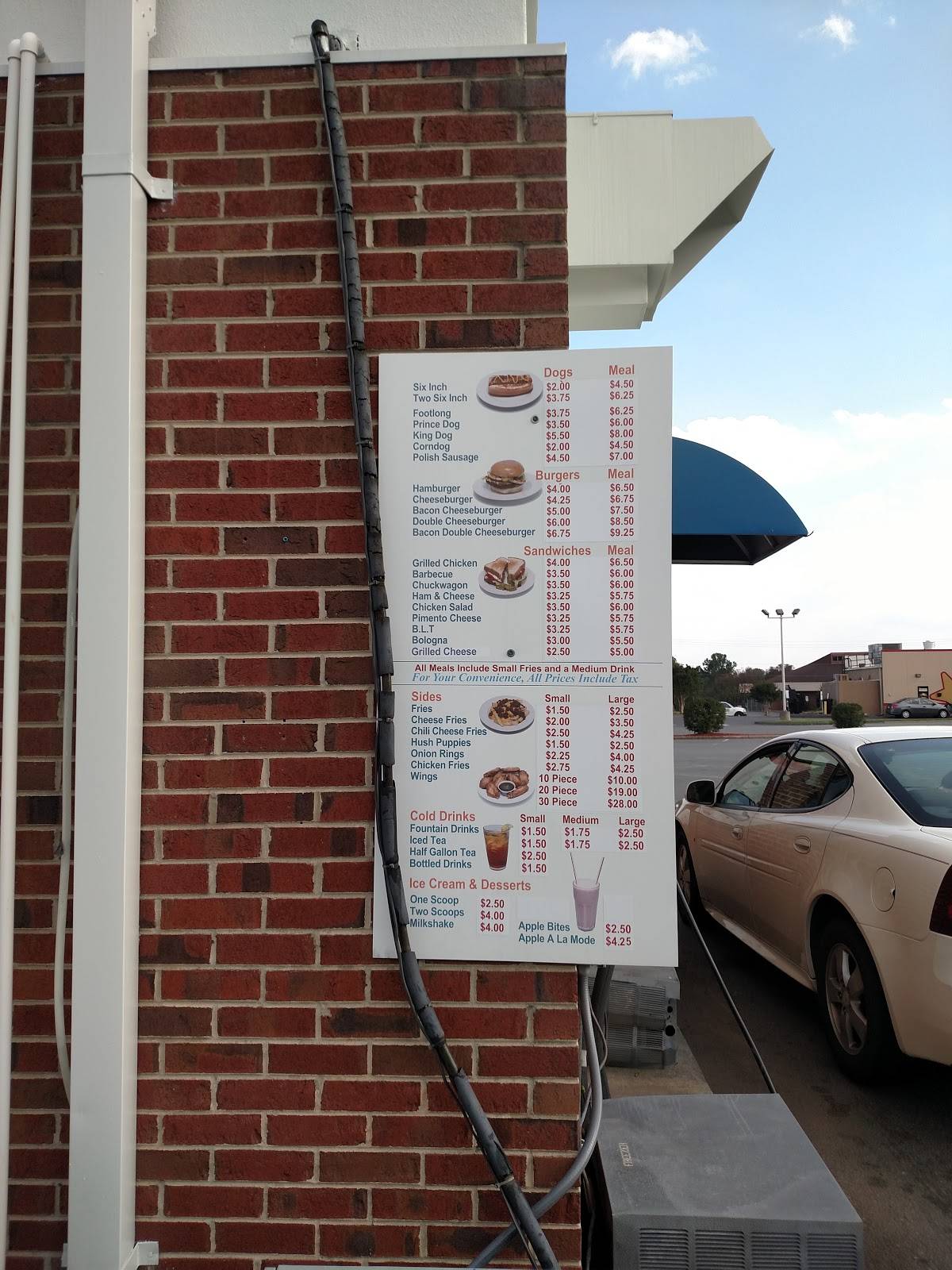 Menu at King's Hot Dogs restaurant, Rural Hall