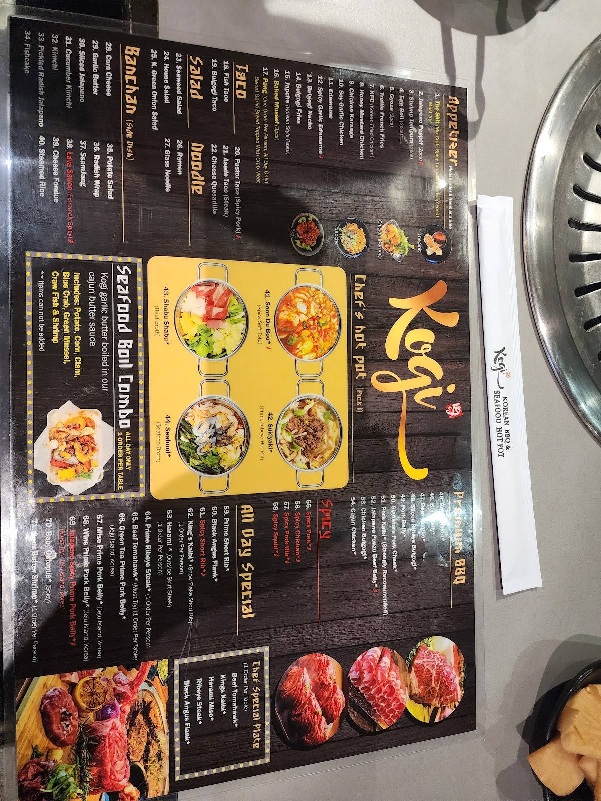 Menu at Kogi Korean BBQ & Seafood Hot Pot, Las Vegas