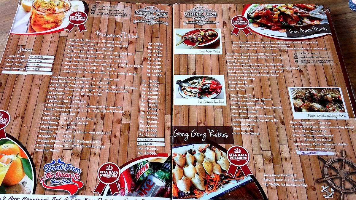 Menu at Kopak Jaya 007 Kelong Seafood Batam restaurant, Batam