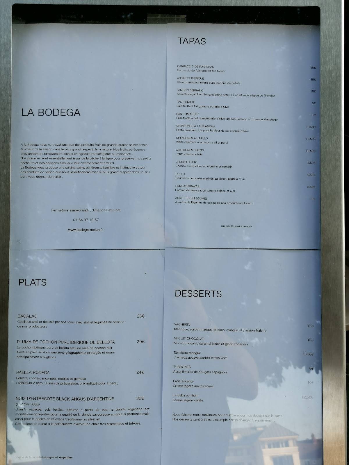 Menu au La Bodega Don Felipe restaurant, Melun
