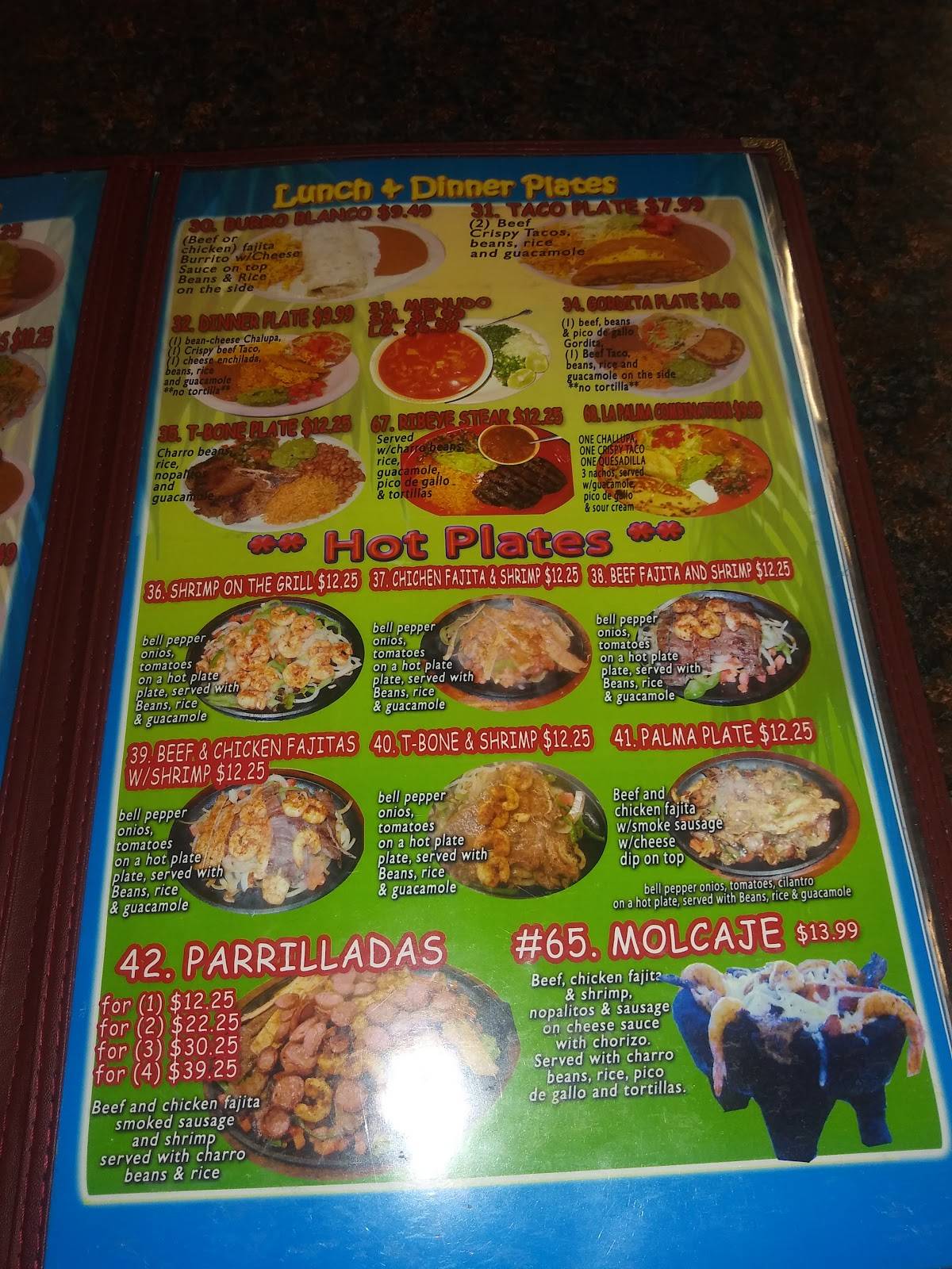 Menu at La palma Mexican restaurant #2, Corpus Christi, 15326 S Padre ...