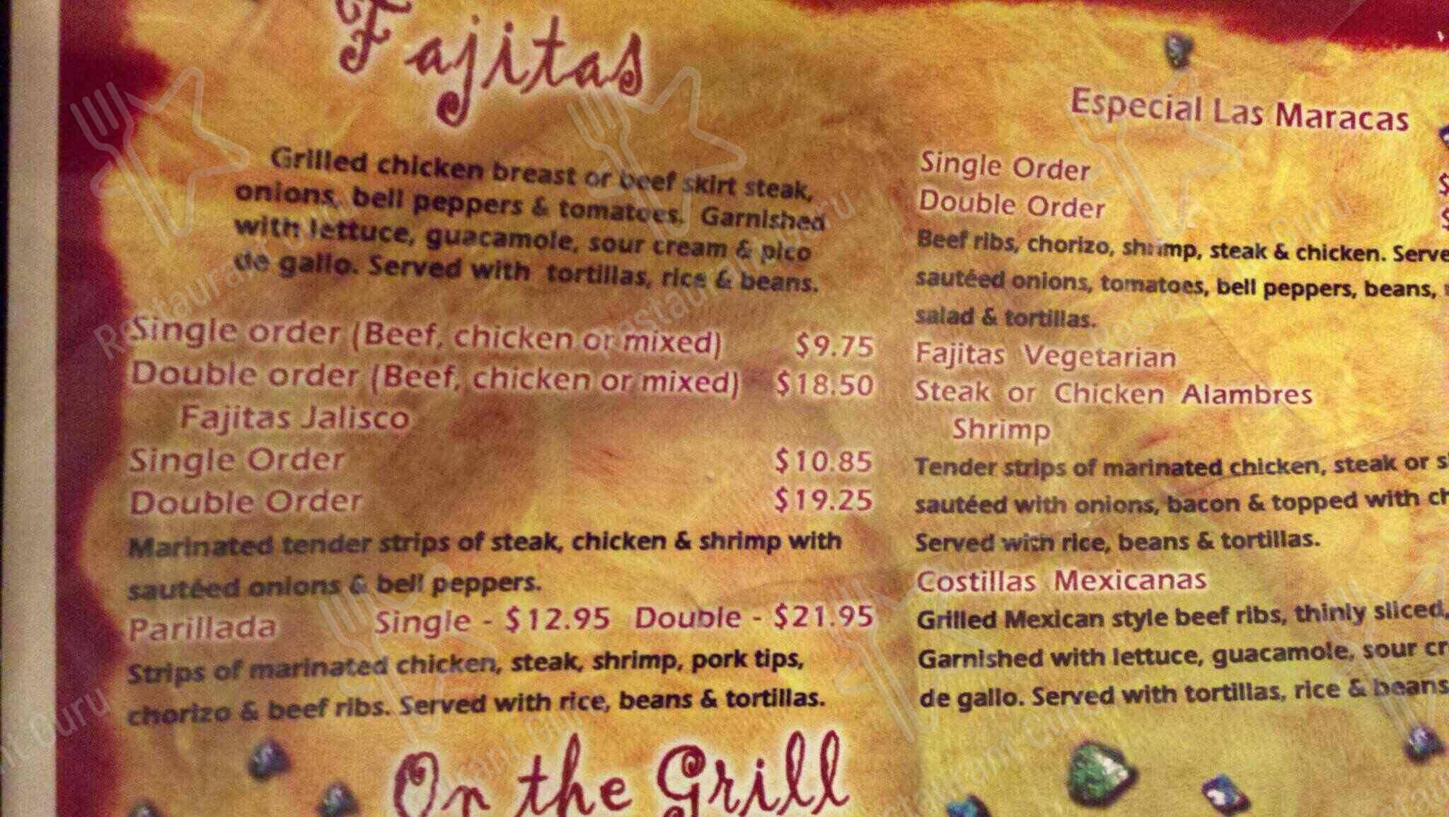 Menu at Las Maracas East restaurant, Nashville, Gallatin Pike