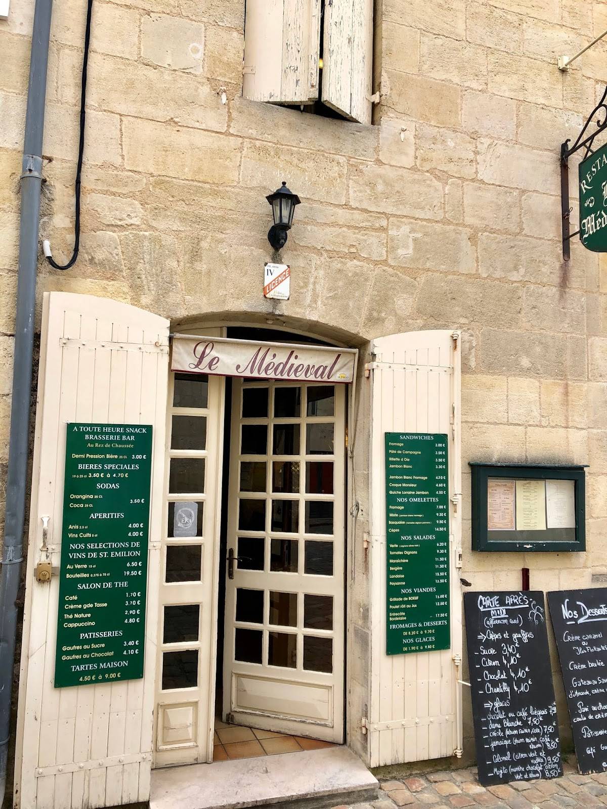 Menu au Restaurant Le Médiéval, Saint-Émilion