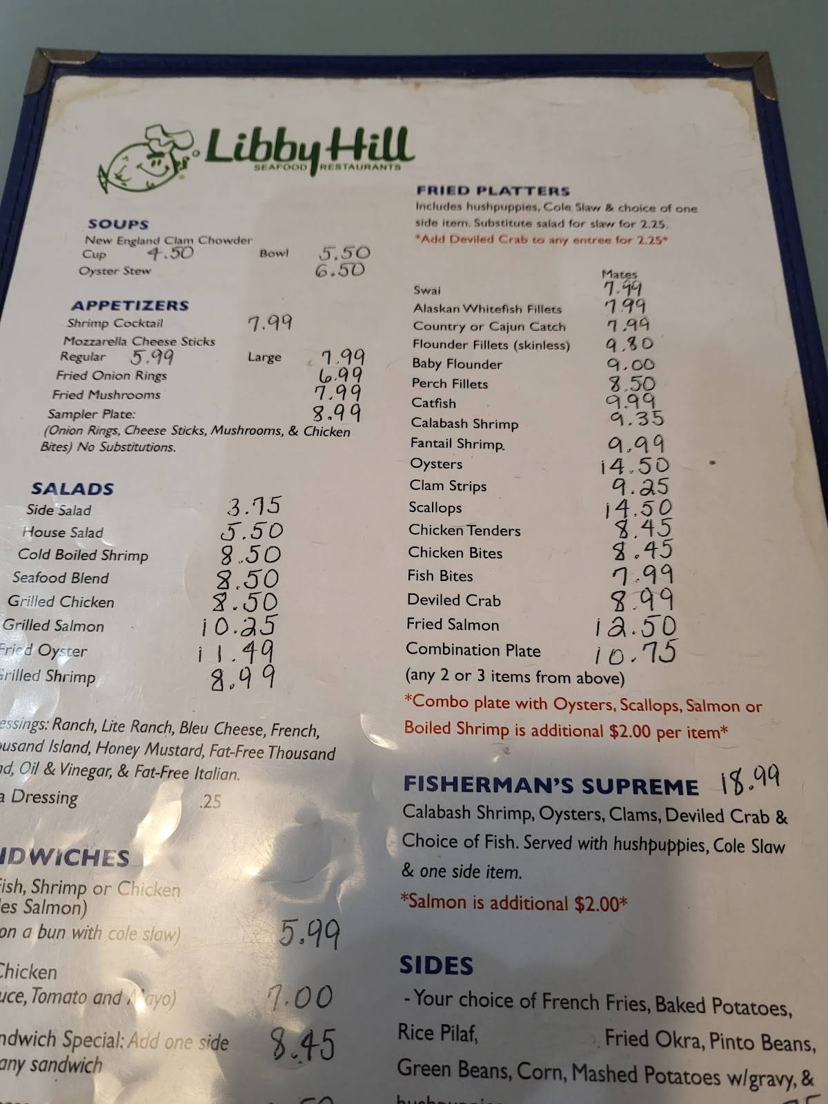 Menu at Libby Hill Seafood (Mt. Airy) restaurant, Mount Airy