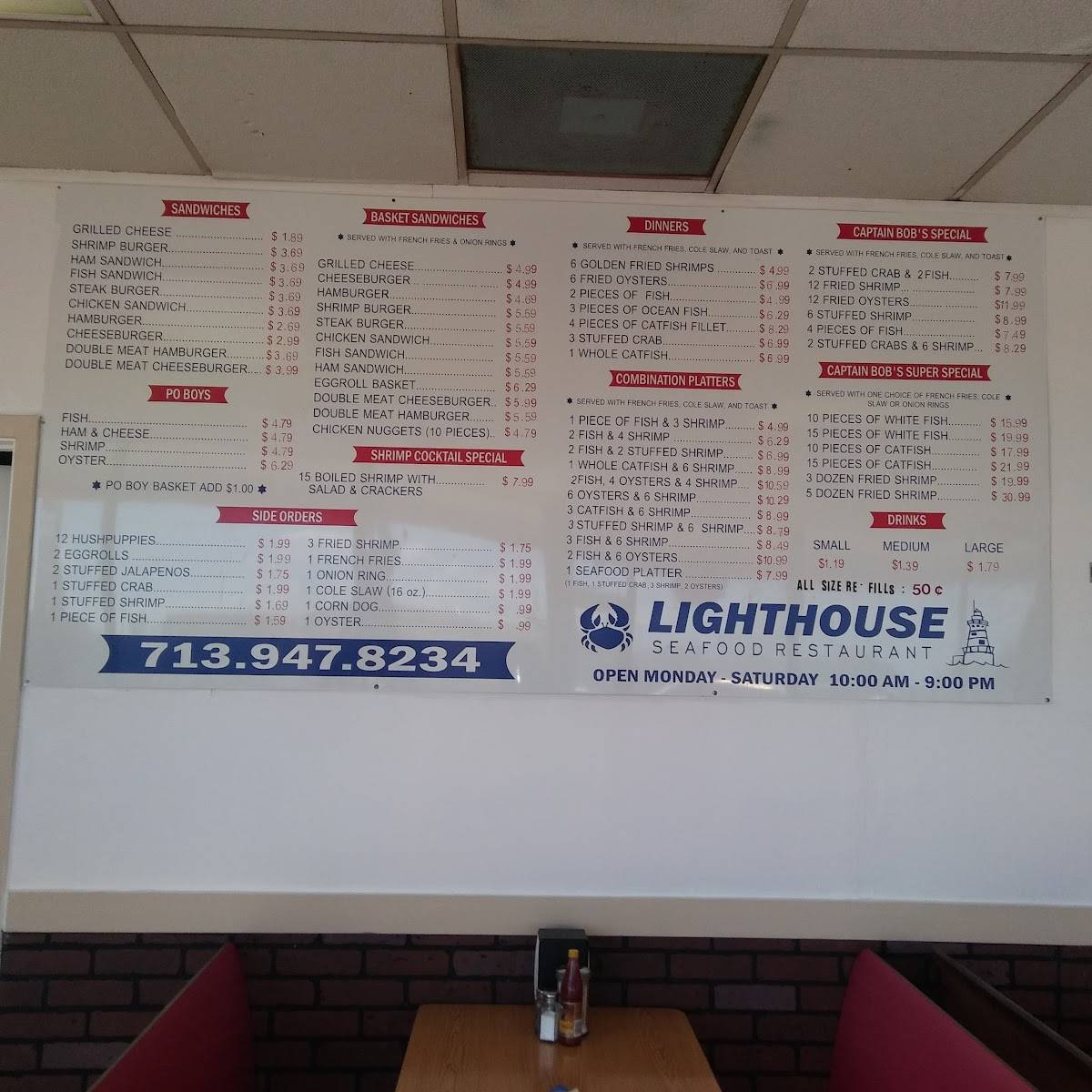 Menu at Lighthouse Seafood restaurant, Houston, S Richey St