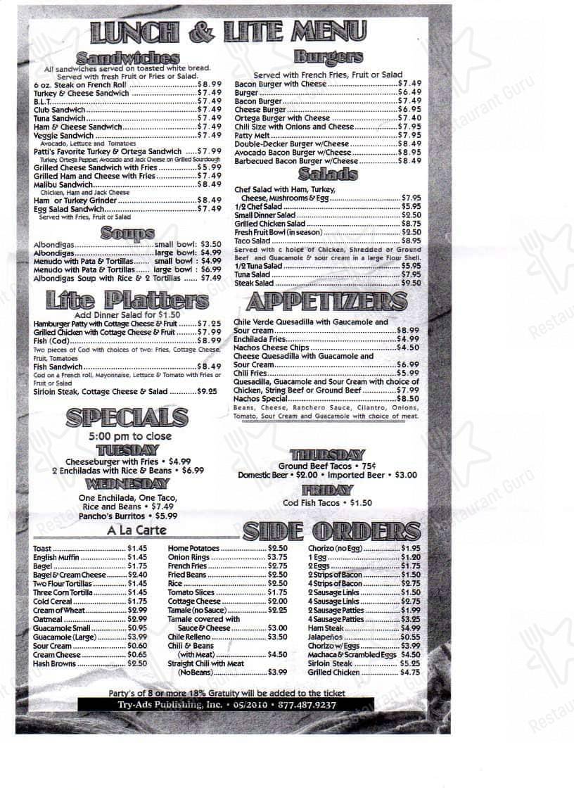 Menu at Little Green Onions restaurant, Riverside