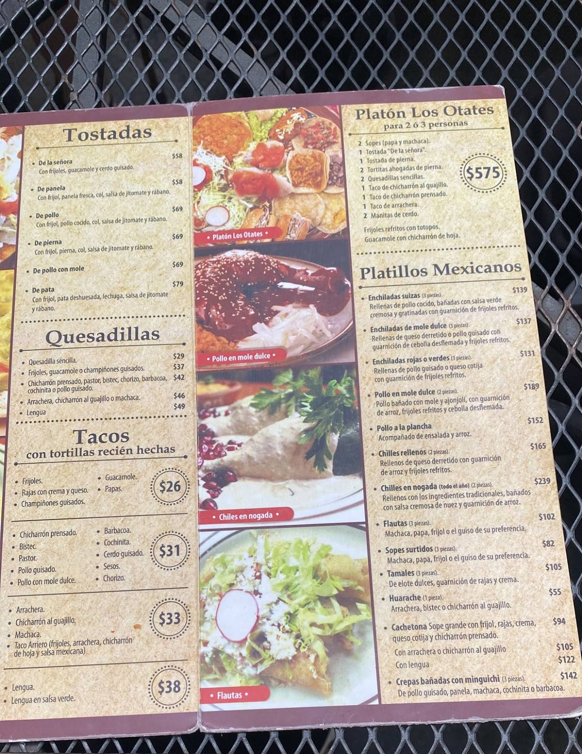 Carta del restaurante Los Otates Acueducto, Zapopan, Real del Acueducto 405