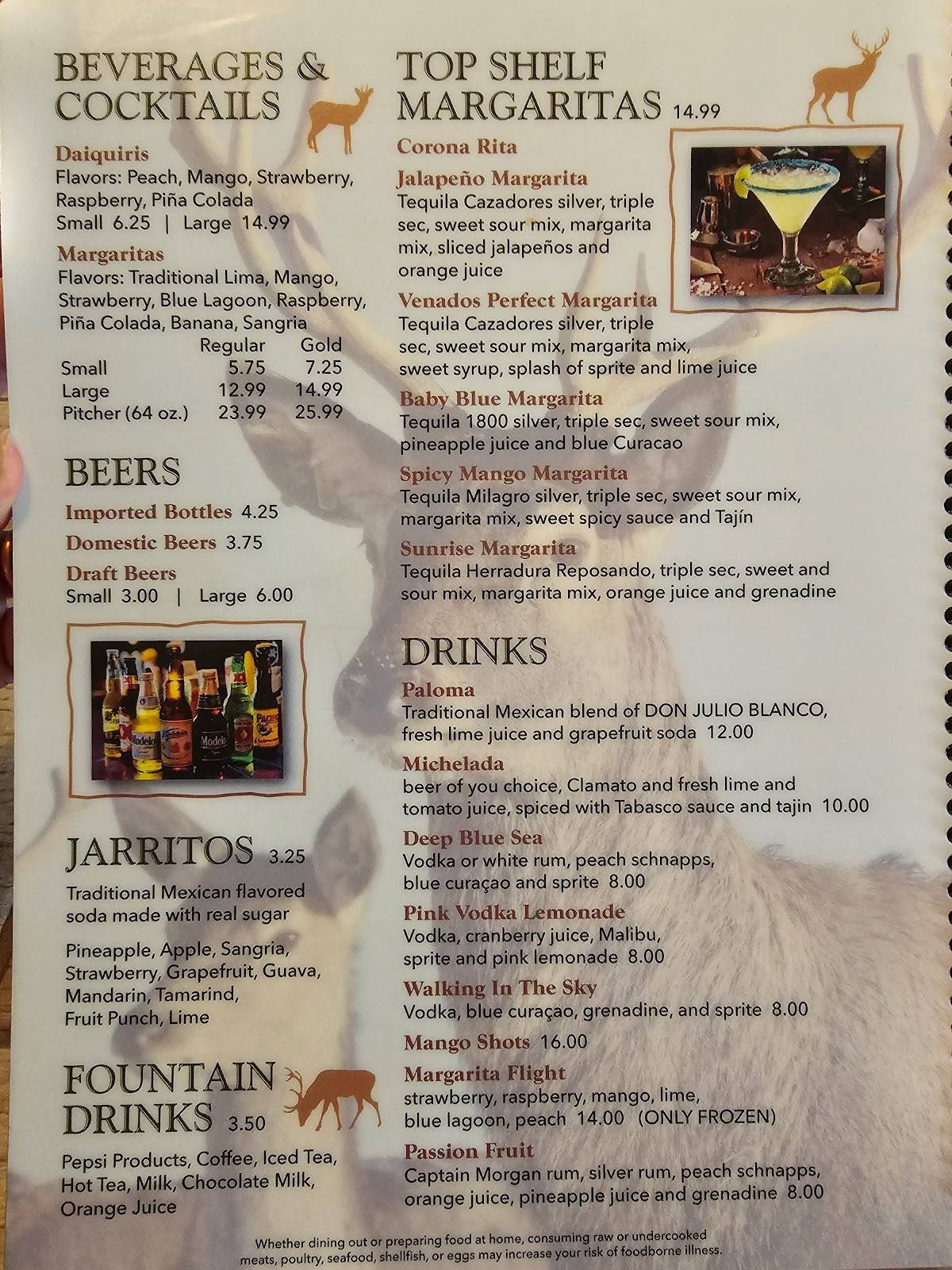 Menu at Los Venados restaurant, Orwell