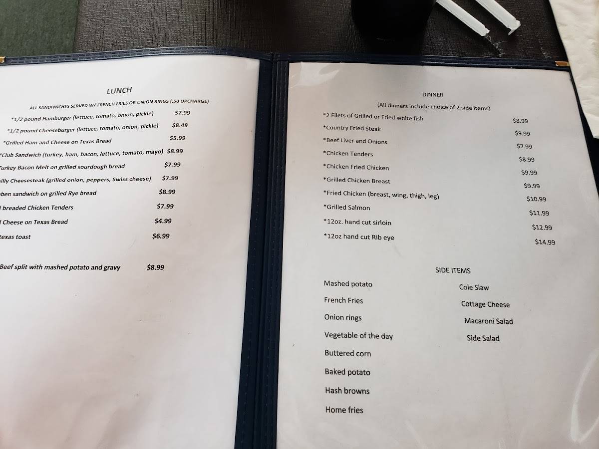 Menu at M&M Diner restaurant, London