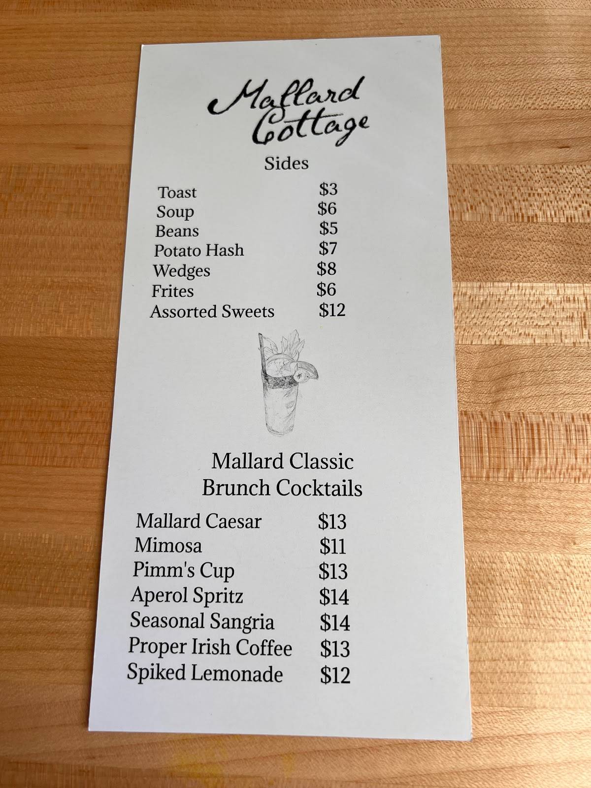 Menu at Mallard Cottage restaurant, St. John's