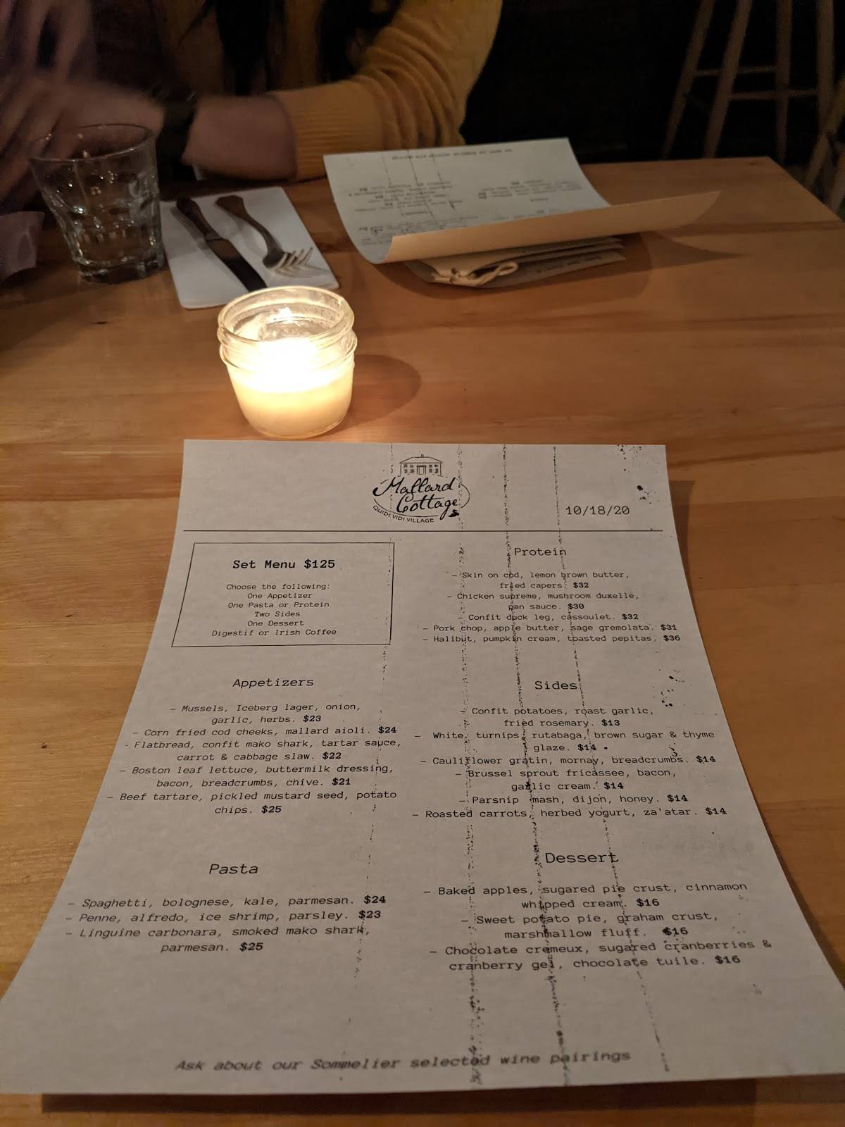 Menu at Mallard Cottage restaurant, St. John's