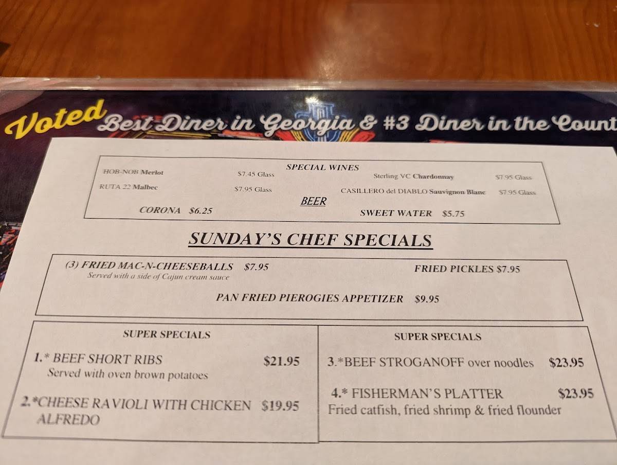 Menu at Marietta Diner restaurant, Marietta