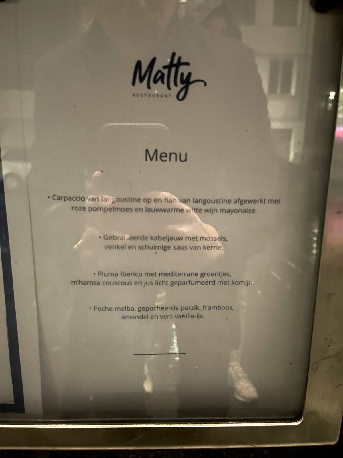 Menu at Restaurant Matty, Antwerp