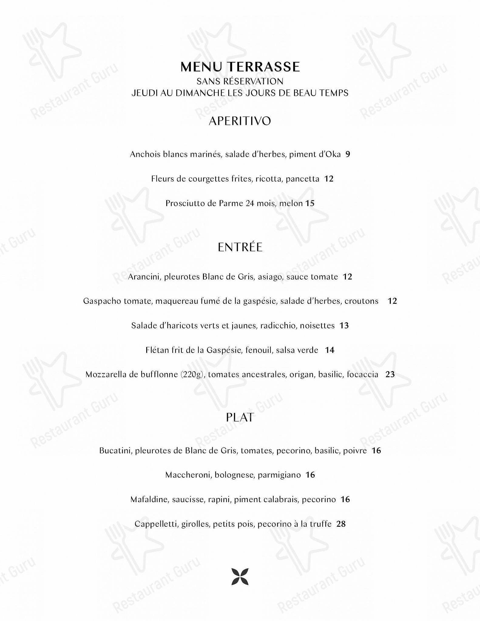 Menu at Restaurant Moccione, Montréal