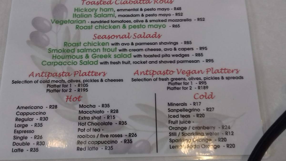 Menu at Mozambik Nelspruit restaurant, Nelspruit