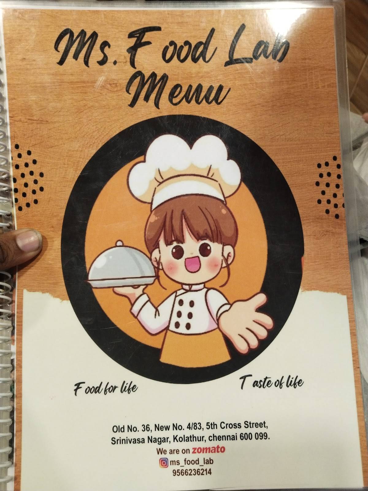 Menu at MS FOOD LAB, Chennai