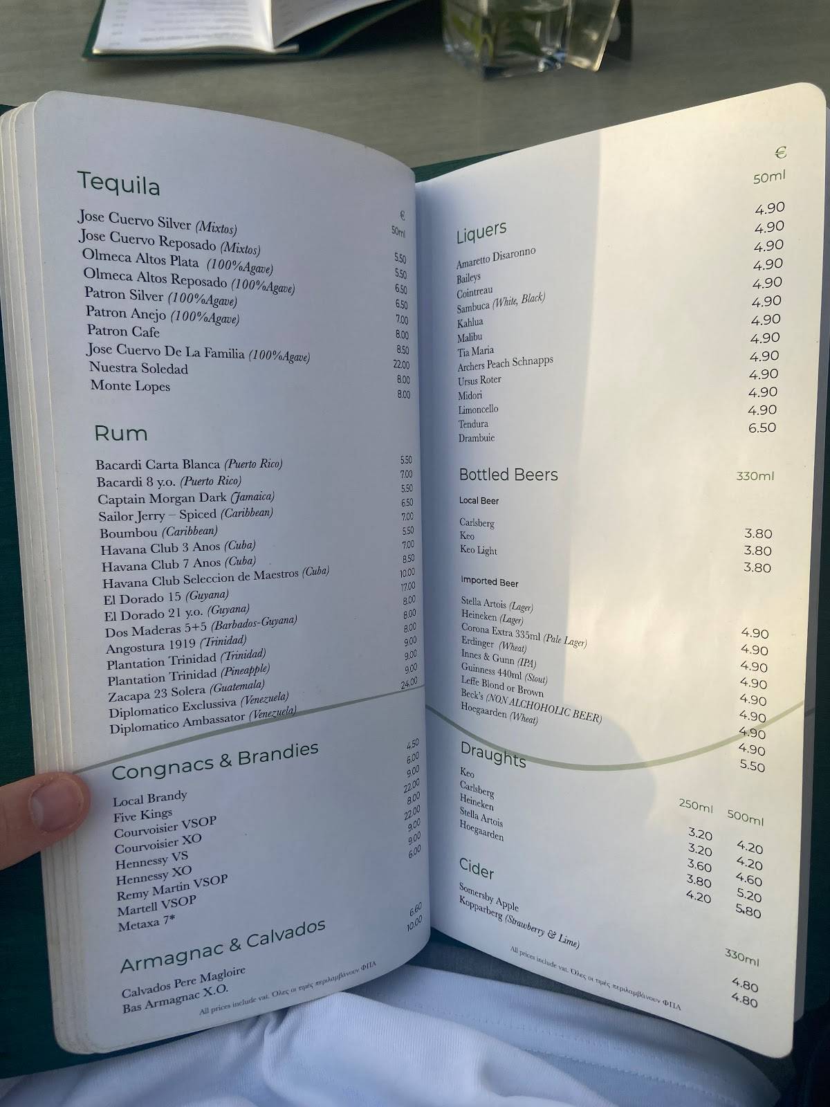 Menu at Muse, Paphos