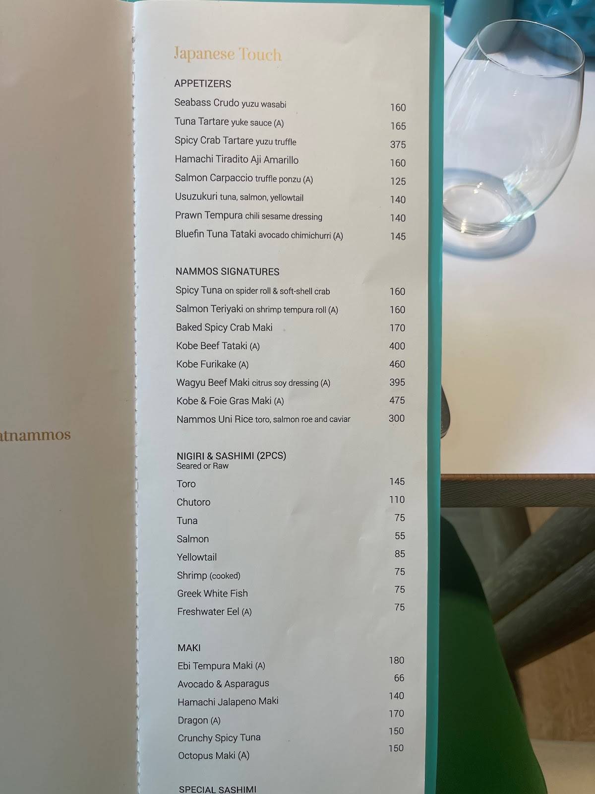 Menu at NAMMOS Dubai restaurant, Dubai