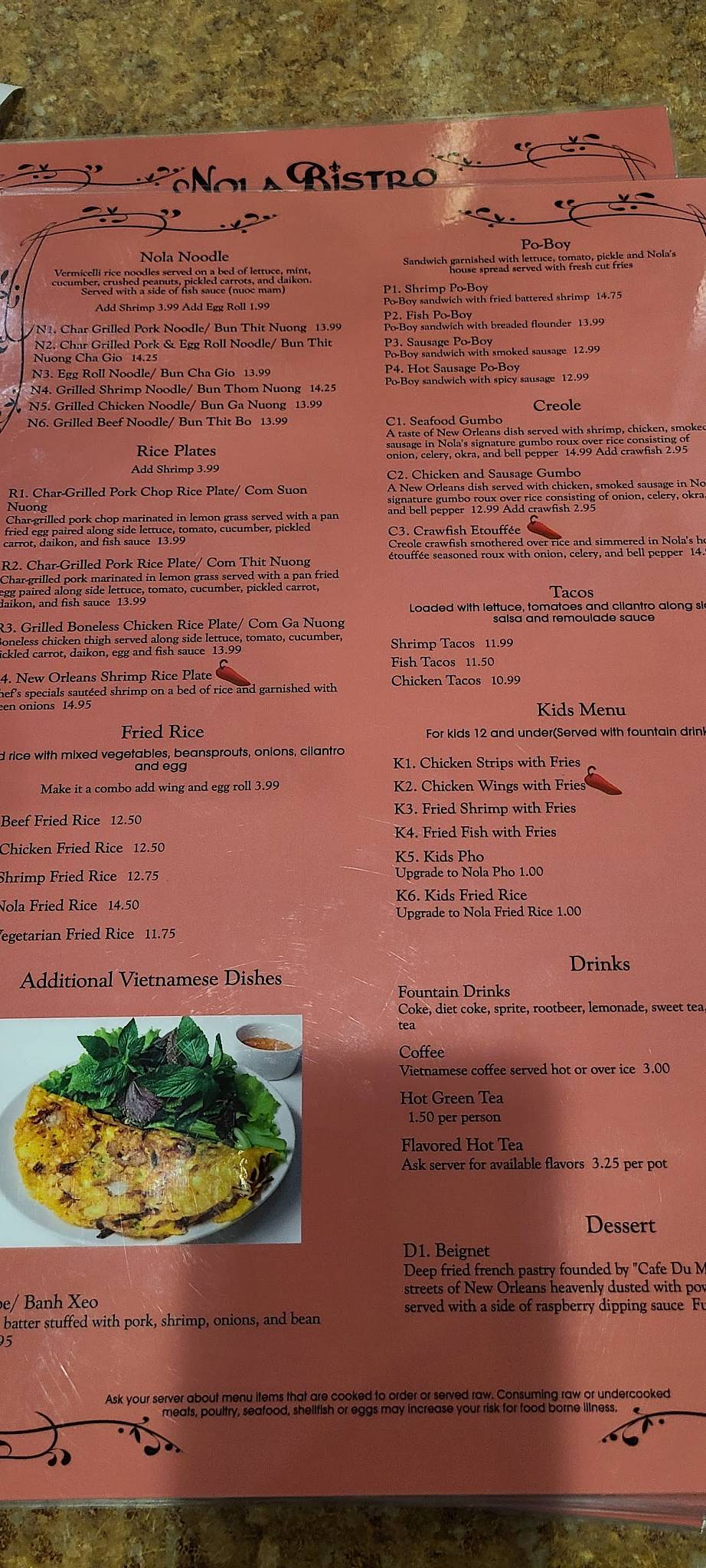 Menu at Noosh Afghan Cuisine restaurant, Lansing